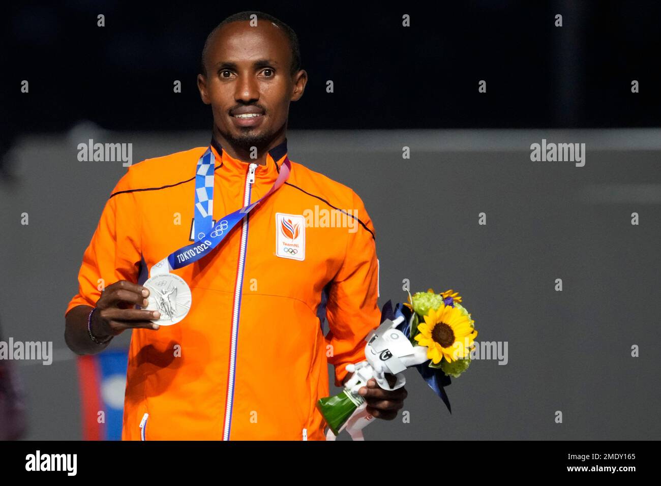 Silver medalist in the men's marathon Abdi Nageeye, of the Netherlands ...