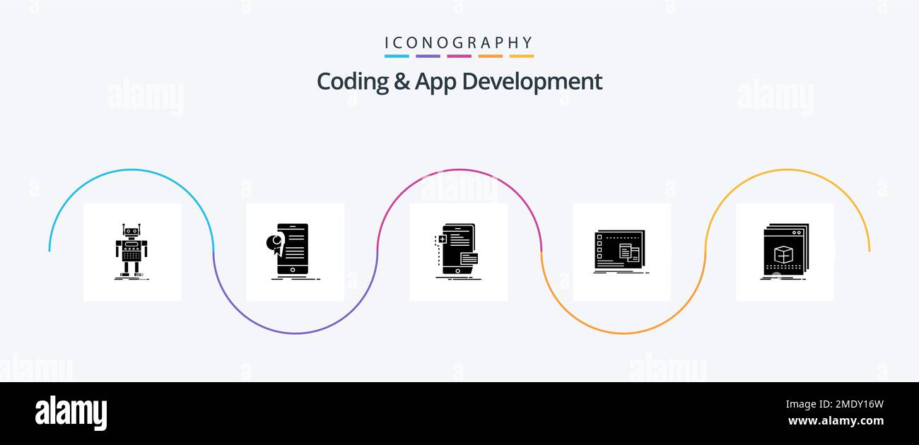 Coding And App Development Glyph 5 Icon Pack Including operational ...