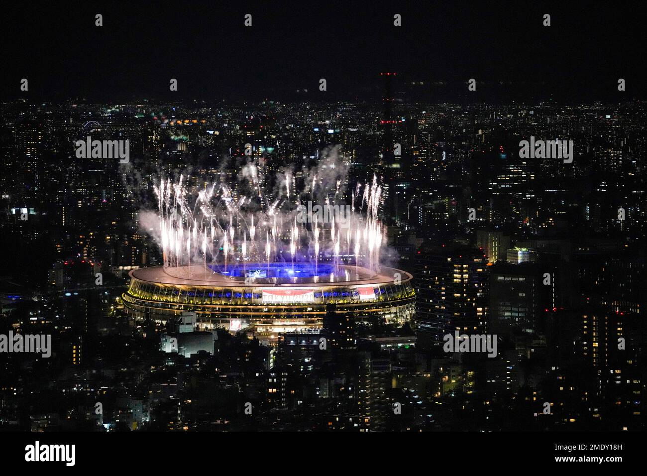 Fireworks illuminate over the Olympic Stadium during the closing ...