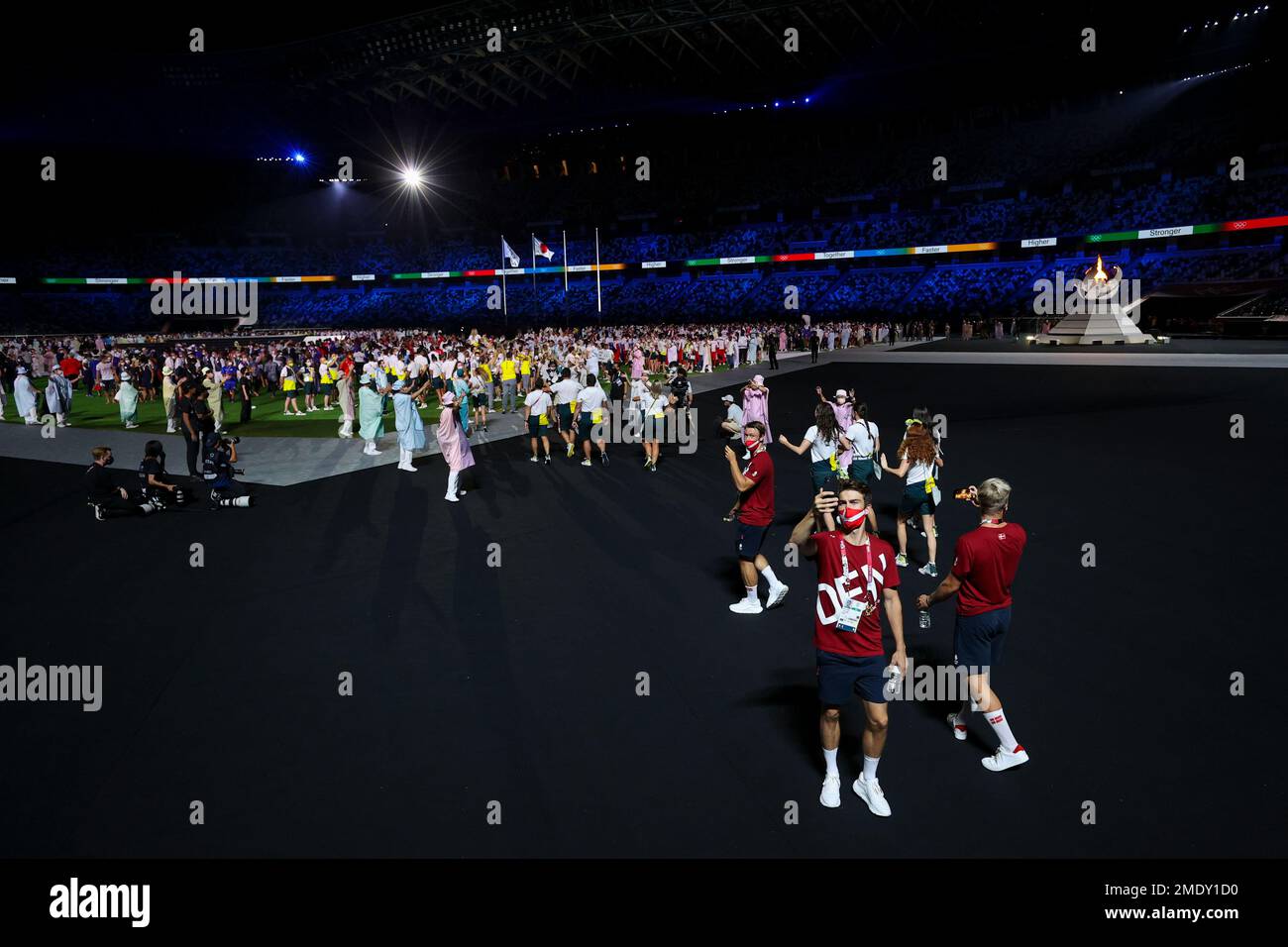 Athlete of Denmark arrive for the closing ceremony in the Olympic ...