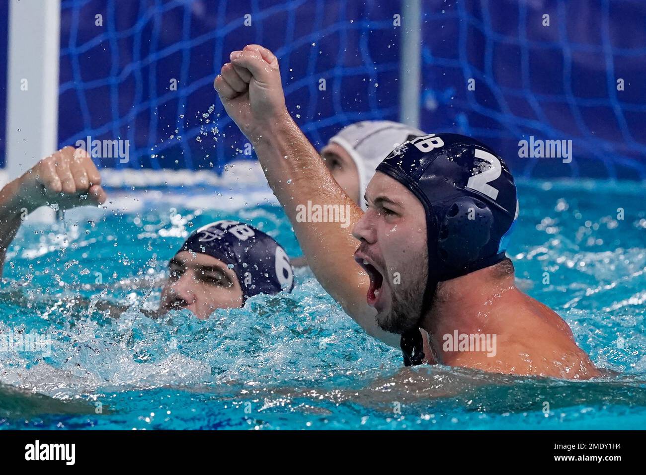 Serbia's Dusan Mandic (2) celebrates after scoring a goal against ...