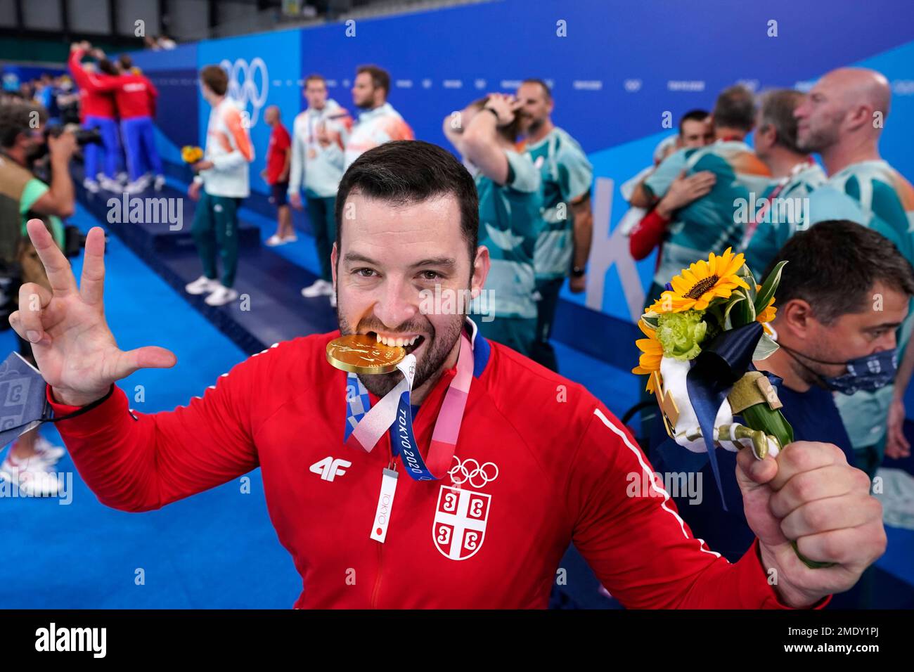 Serbia's Filip Filipovic poses with his gold medal after Serbia ...