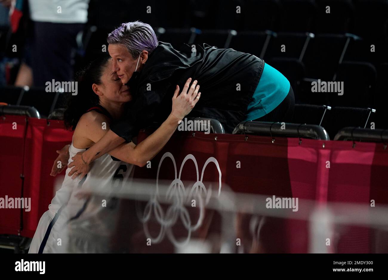 United States's Sue Bird (6), left, hugs her fiance Megan Rapinoe after ...