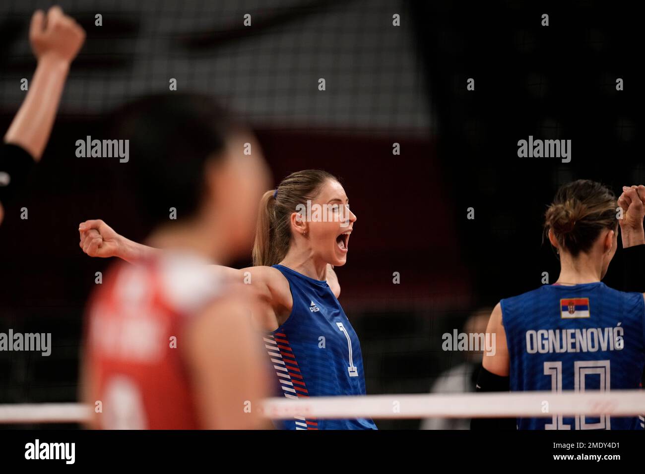 Serbia's Bianka Busa celebrates a point against Korea during the bronze ...