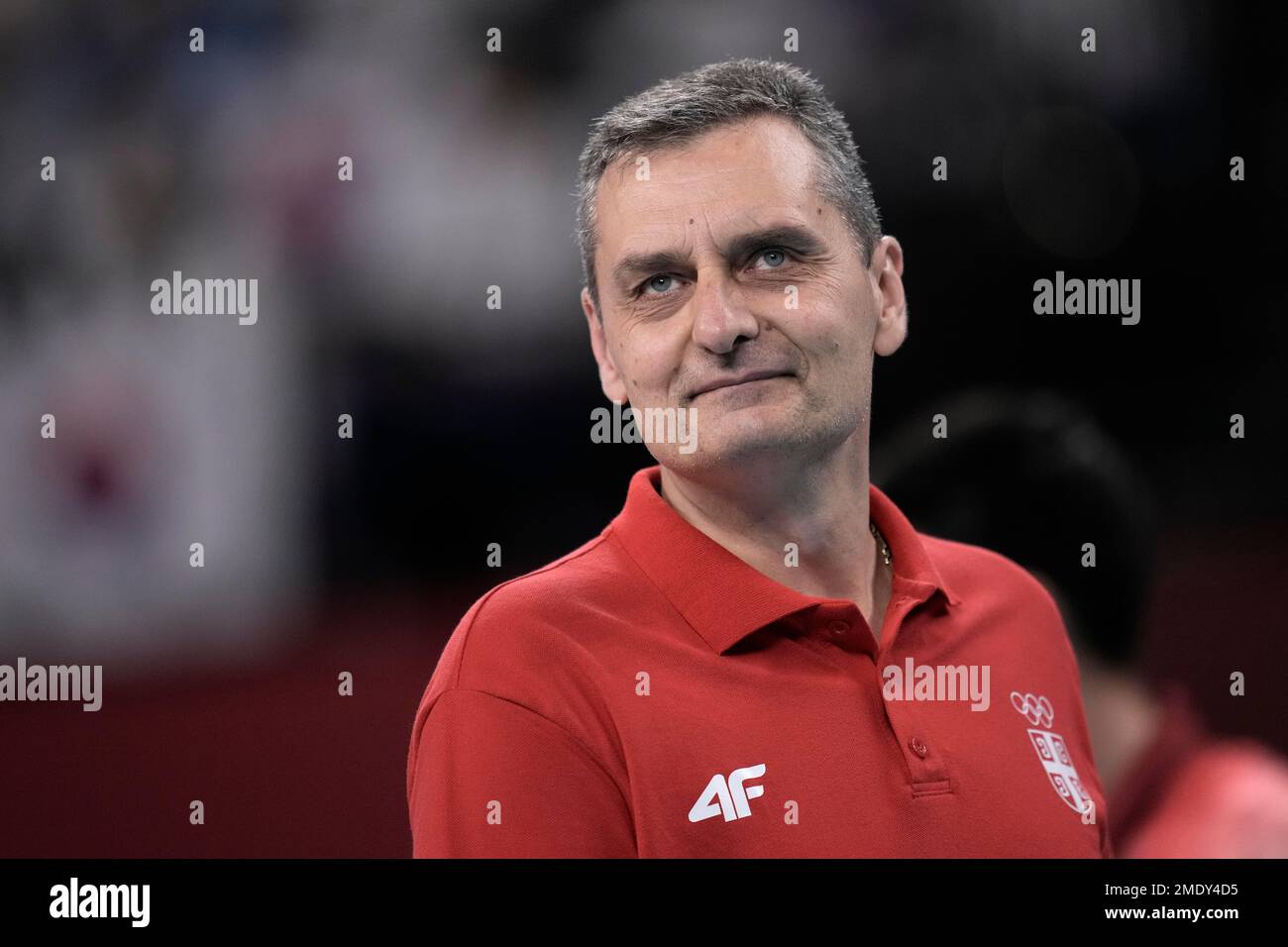 Serbia's head coach Zoran Terzic looks on as the team plays Korea ...