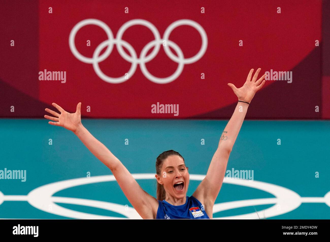 Serbia's Bianka Busa celebrates a point against Korea during the bronze ...