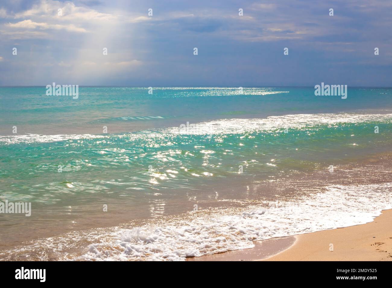 Azure sea with a wave and blue sky covered with clouds. Seascape on a ...