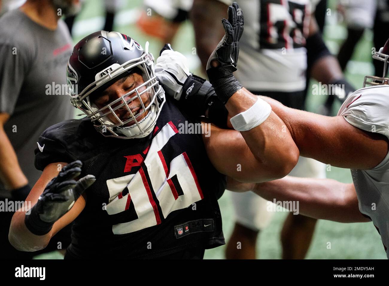 Atlanta Falcons defensive tackle Tyeler Davison (96) runs drills during ...