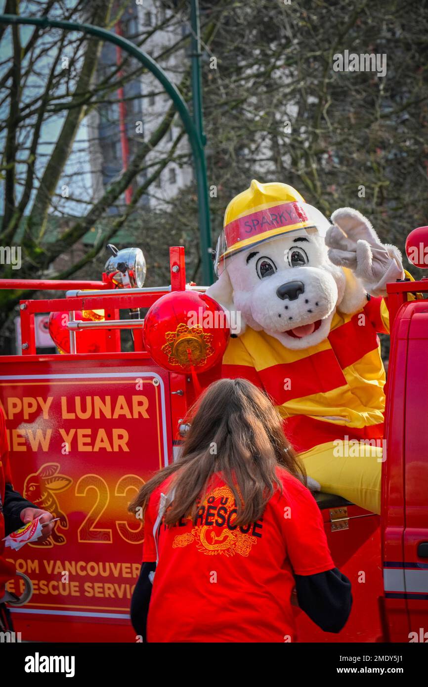Vancouver Fire Rescue mascot Sparky greets people at Chinese Lunar New ...