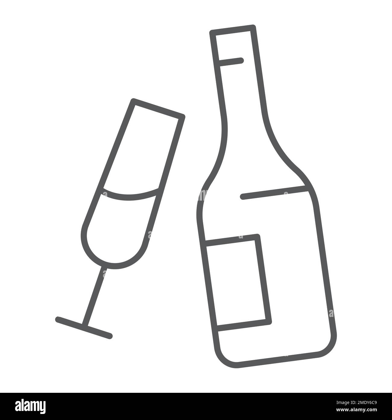 Champagne thin line icon, alcohol and drink, bottle with glass sign, vector graphics, a linear ...