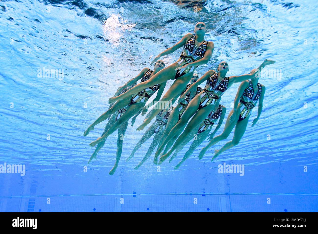 The Italy artistic swimming team competes during the team free routine ...