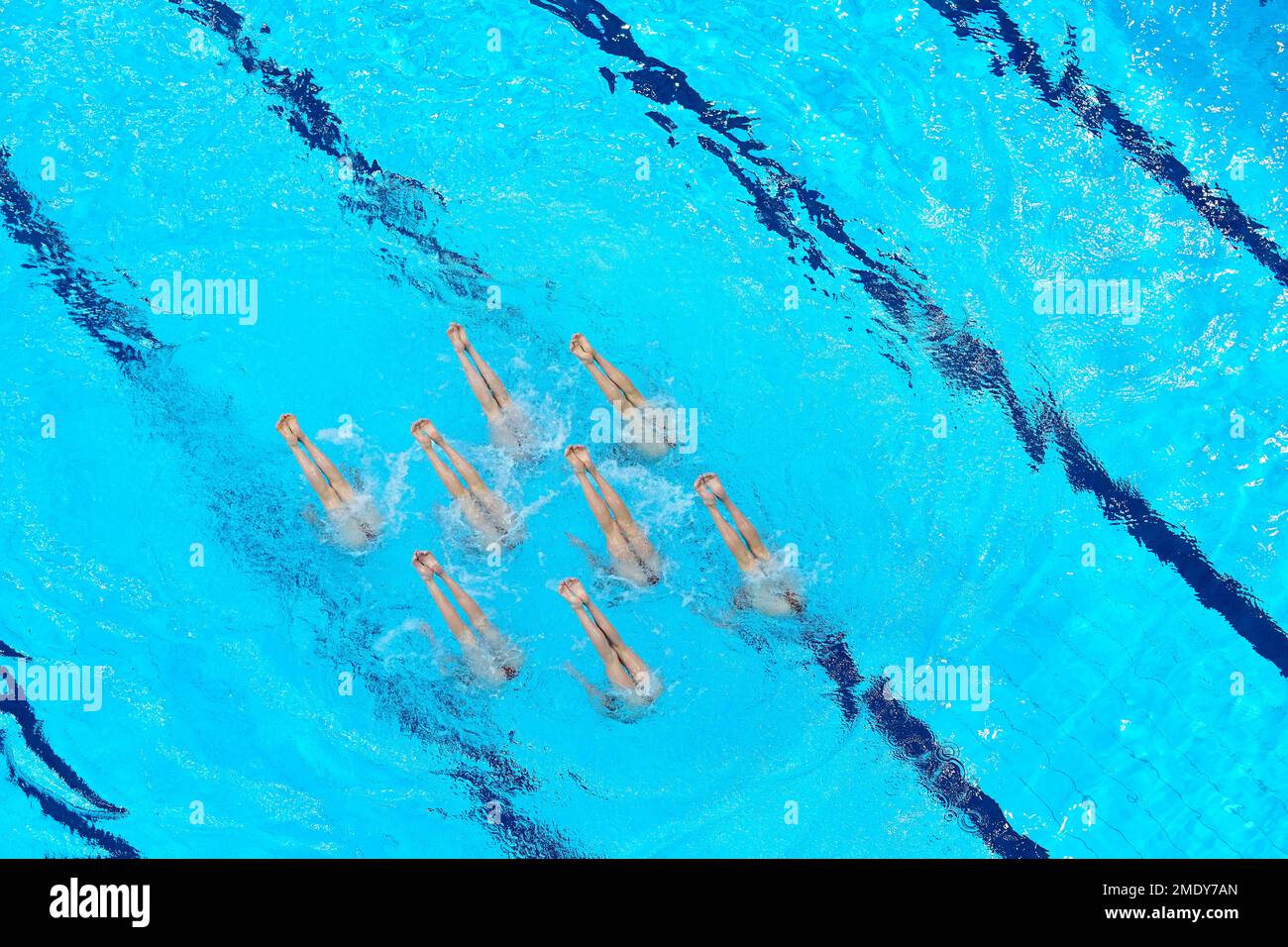 The Ukraine artistic swimming team competes during the team free ...