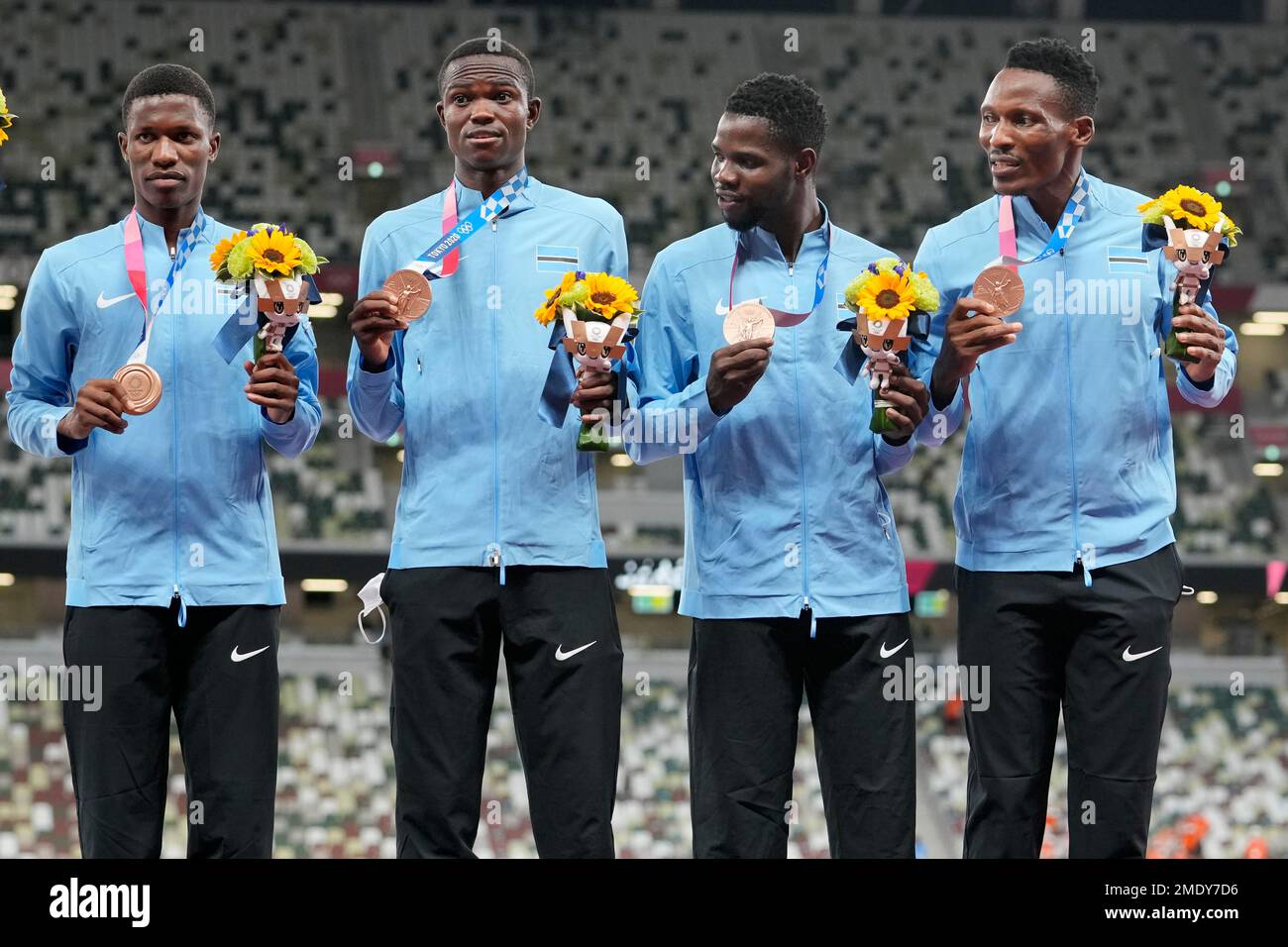Team Botswana pose with their bronze medals during the medal ceremony ...