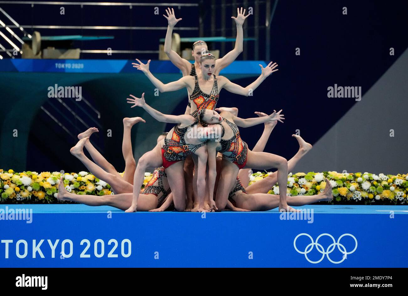 Ukraine's team compete in artistic swimming team, free routine at the ...