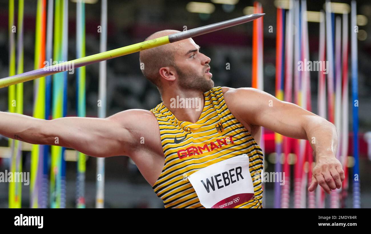 Julian Weber, of Germany, competes in the men's javelin throw final at ...