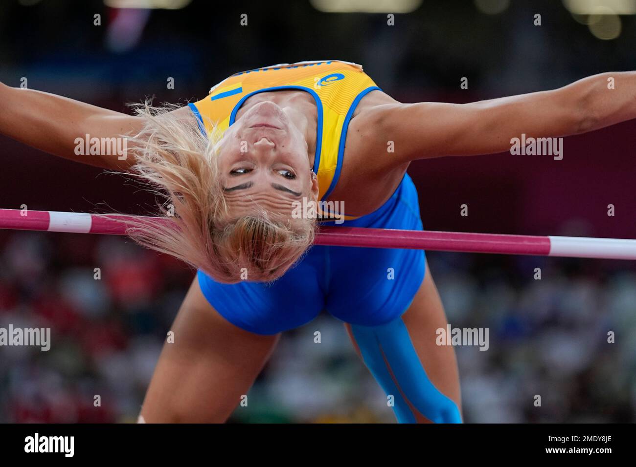 Yuliya Levchenko, of Ukraine, competes in the women's high jump final ...