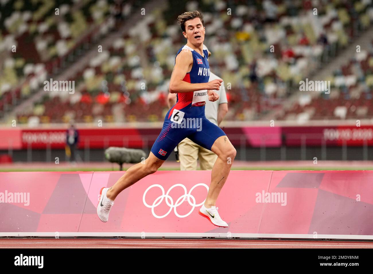 Jakob Ingebrigtsen, of Norway, runs to the finish line to win the final ...