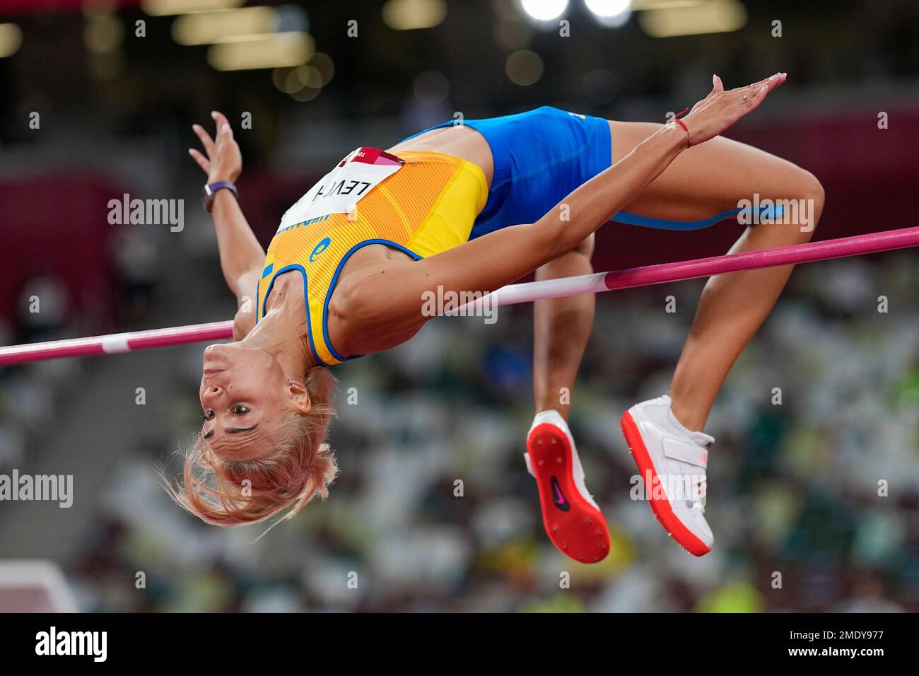Yuliya Levchenko, of Ukraine, competes in the women's high jump final ...