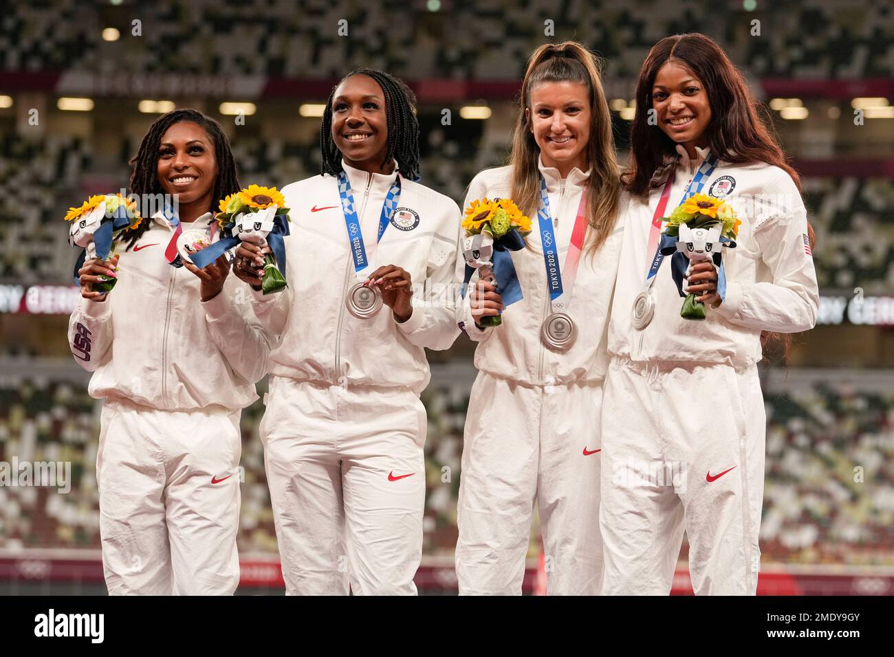 Silver medalist, team United States poses during the medal ceremony for ...