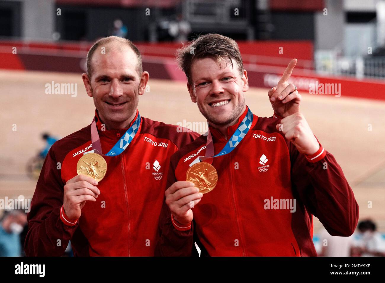 Michael Morkov, left, and Lasse Norman Hansen of Team Denmark celebrate ...