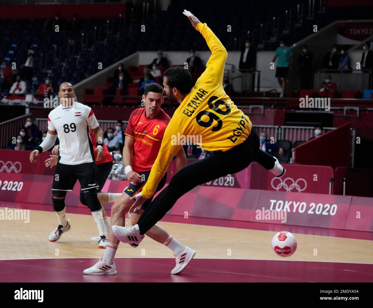 Spain's Angel Fernandez Perez scores a goal past Egypt's goalkeeper ...