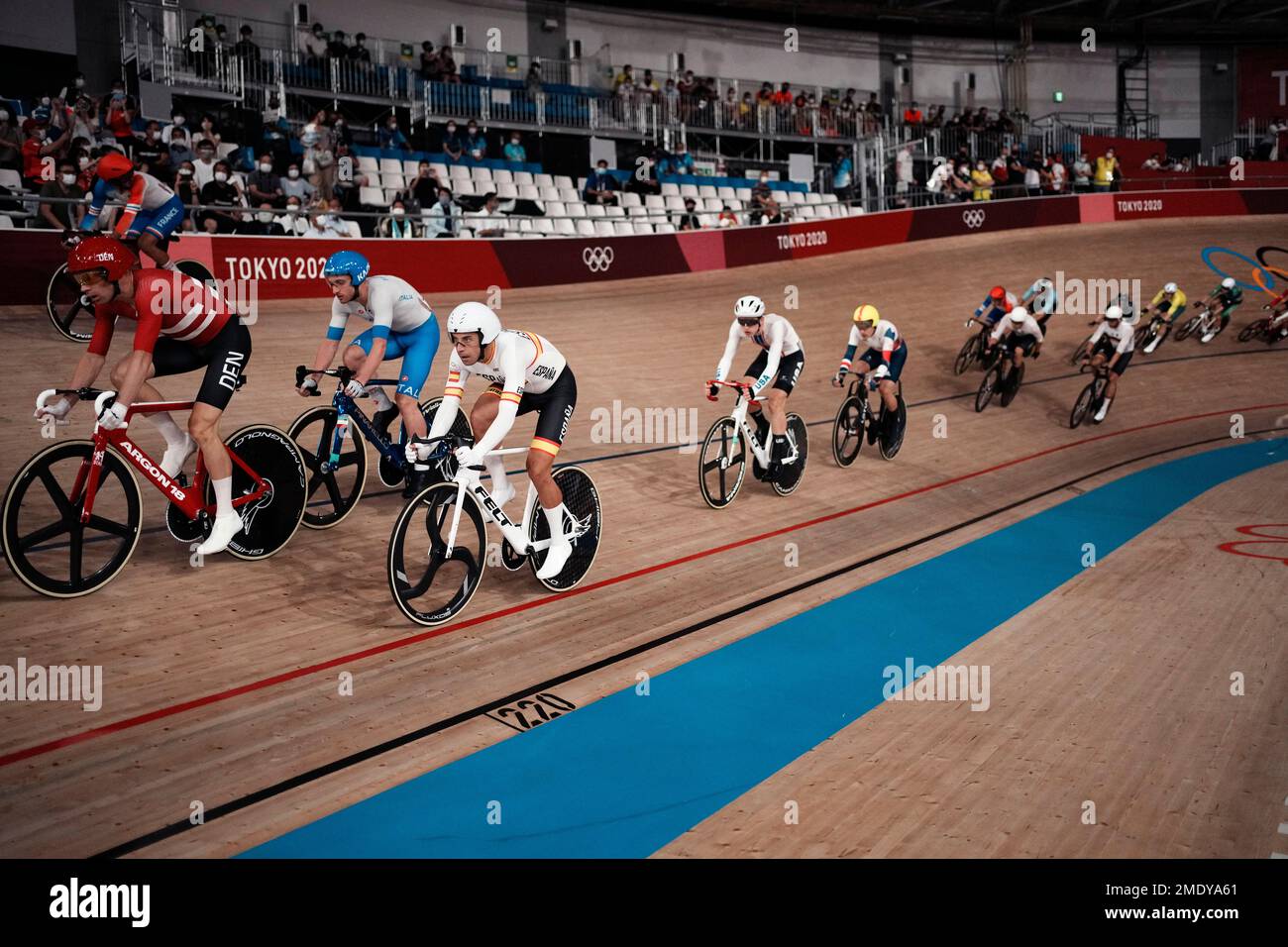Athletes compete during the track cycling men's keirin race at the 2020 ...