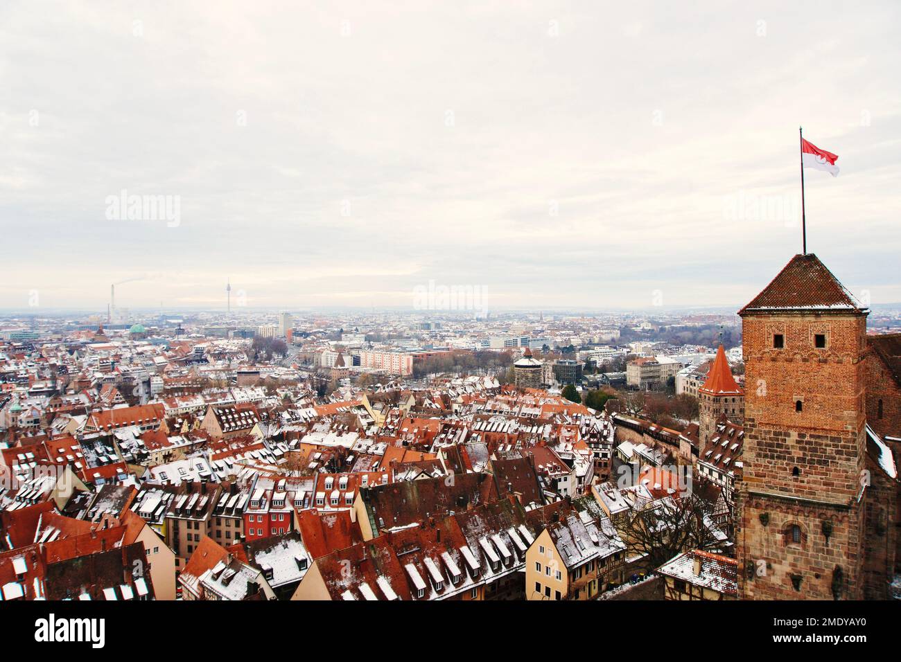 An aerial view of the historic scenic skyline of Nuremberg, Germany ...
