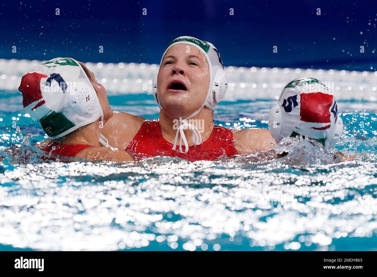 Hungary's Anna Illes (7), Krisztina Garda, center, and Gabriella Szucs ...