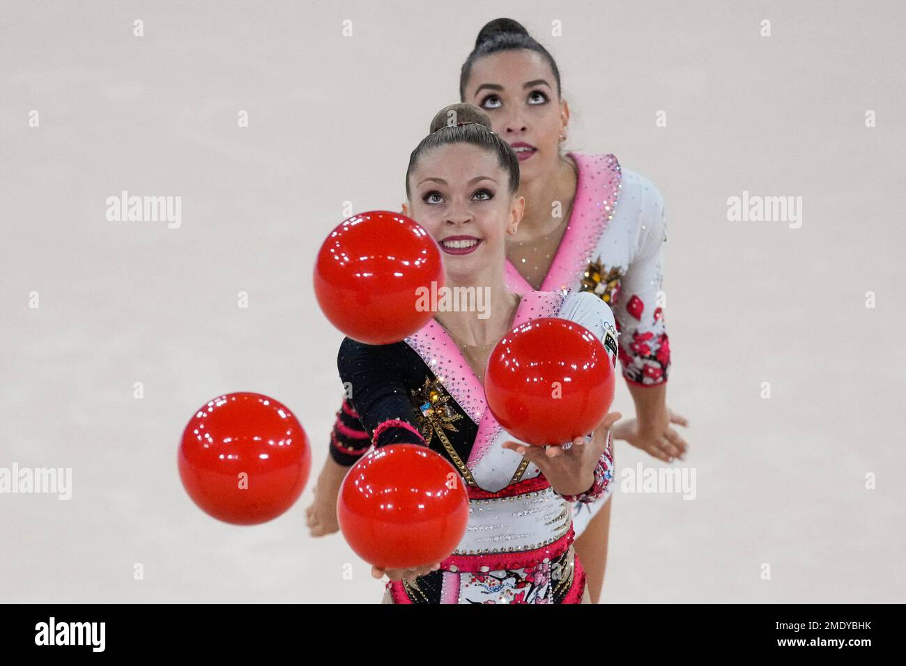 Gymnasts from Italy perform during the rhythmic gymnastics group all ...