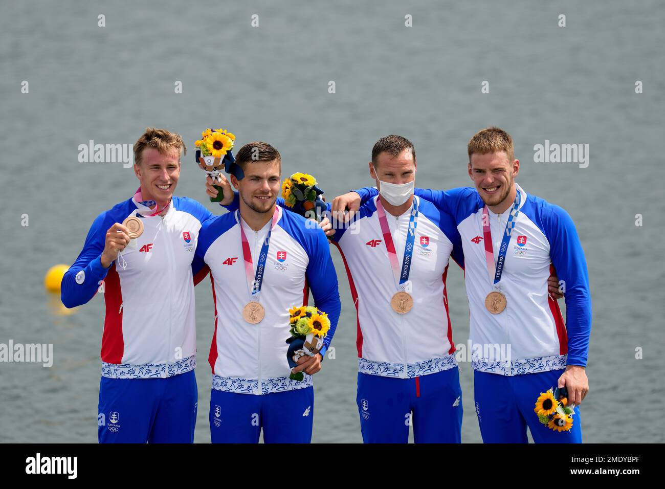 Samuel Balaz, Adam Botek, Denis Mysak and Erik Vlcek of Slovakia hold ...