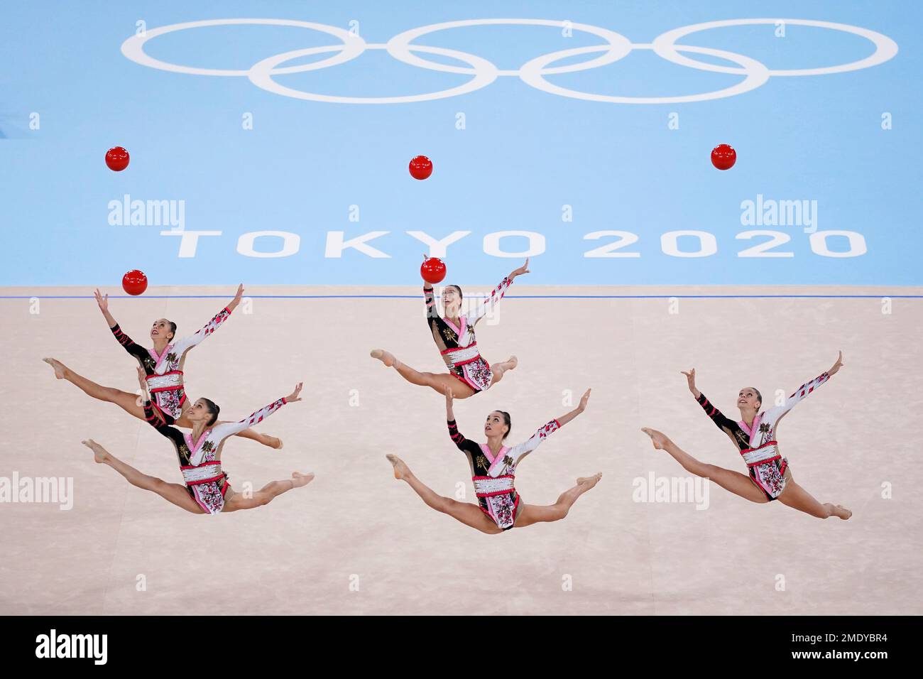 Gymnasts from Italy perform during the rhythmic gymnastics group all ...