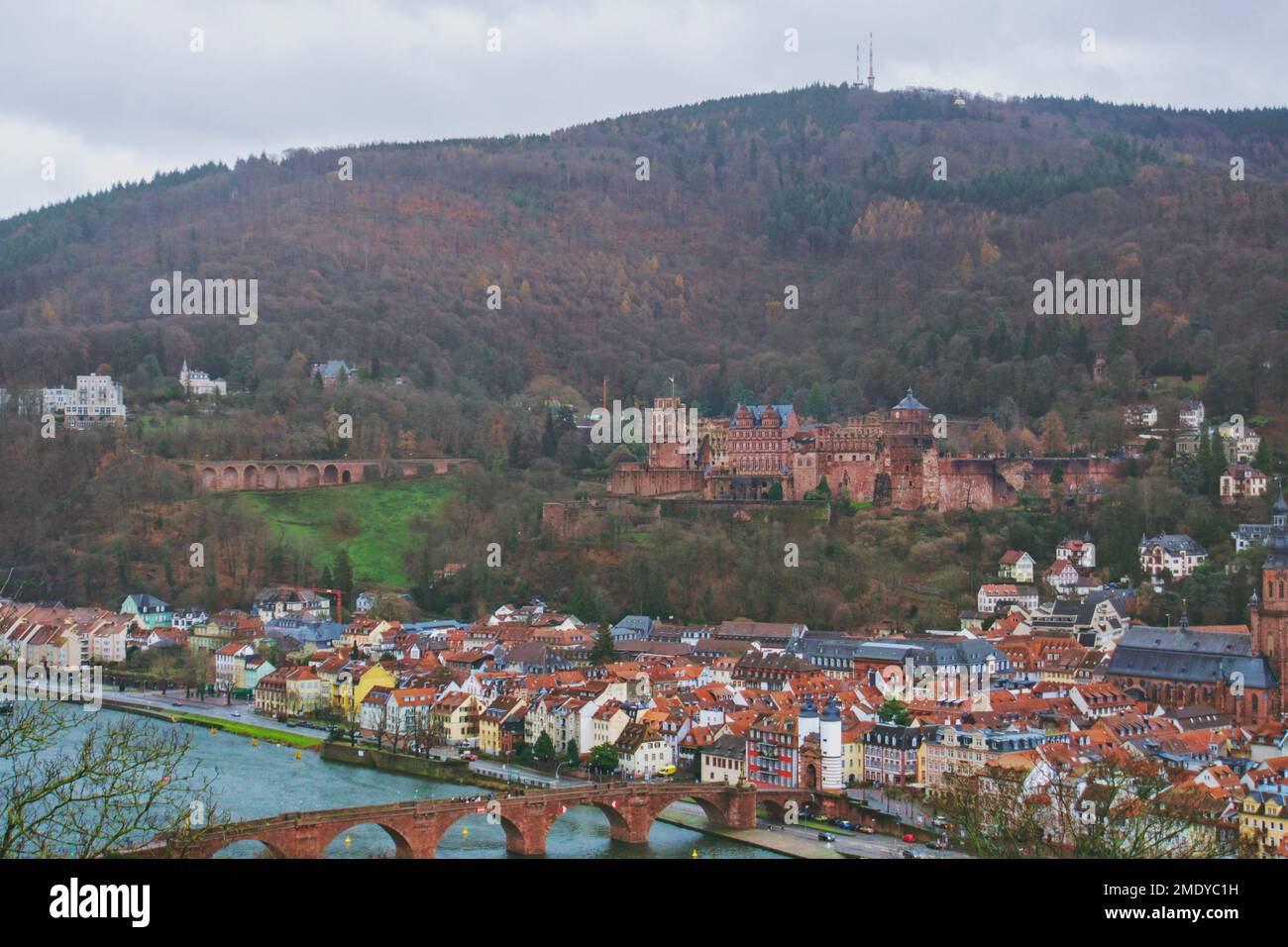 An aerial view of the beautiful historic skyline of Heidelberg, Germany ...