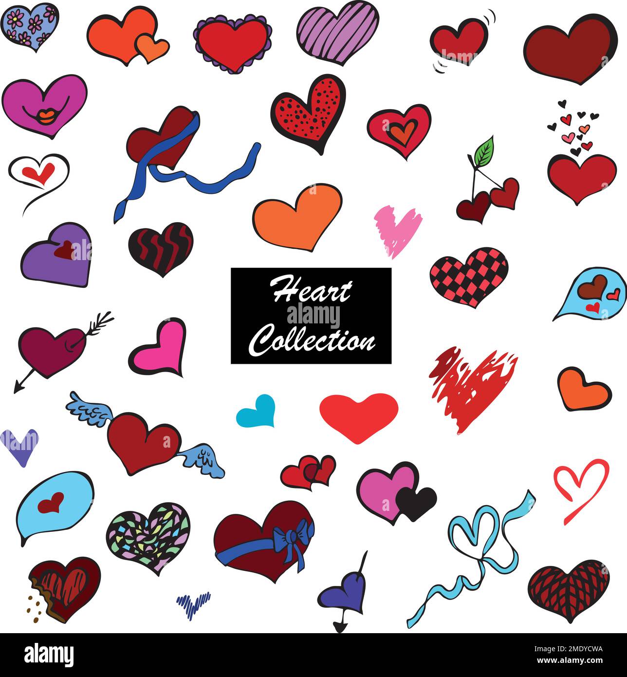 Love Hearts Doodle Colorful Set. Vector Hand Drawn Illustration Stock ...