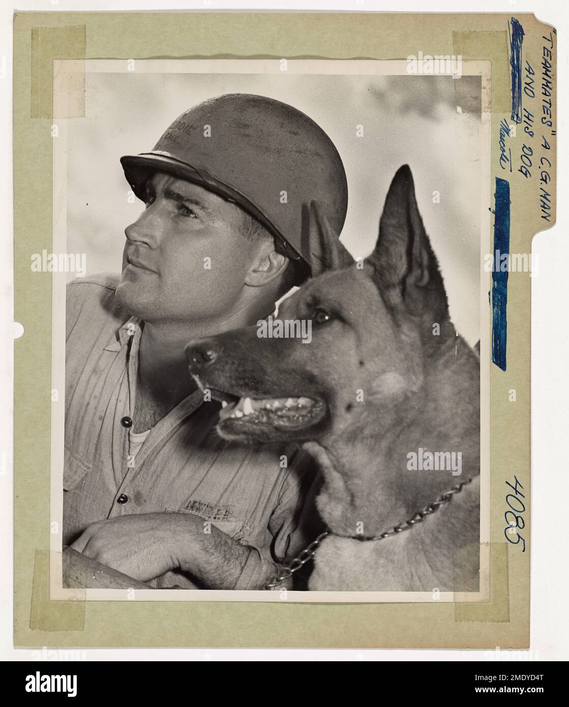 This portrait features a Coast Guardsman and his German Shepherd combat ...