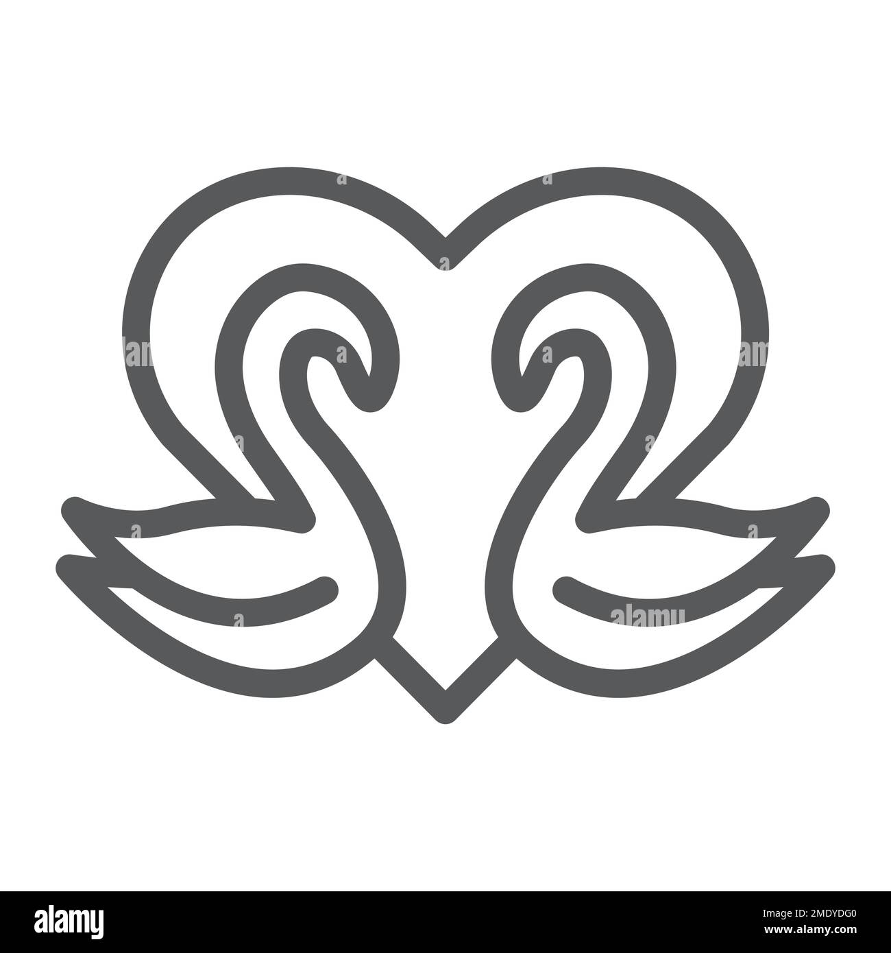 Swans line icon, romance and love, swans and heart sign, vector ...