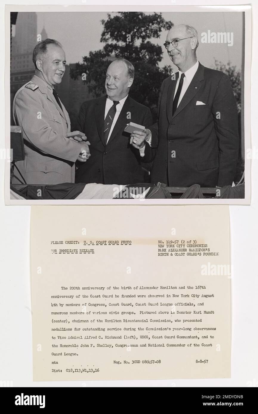 Senator Karl Mundt, chair of the Hamilton Bicentennial Commission ...