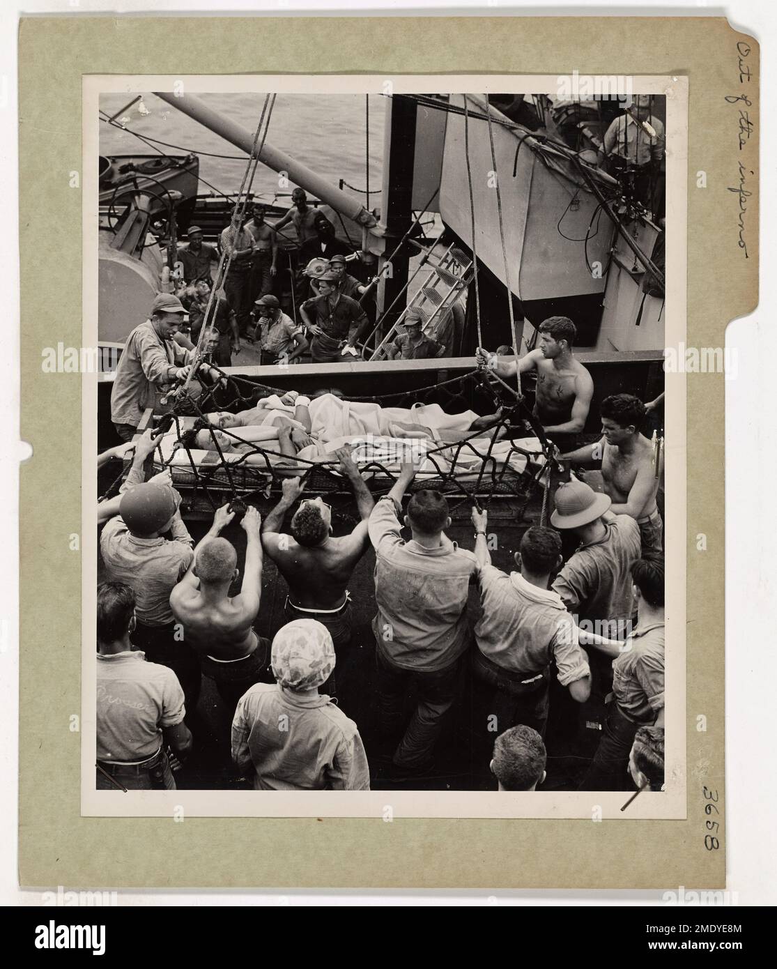 Wounded American soldiers on Leyte Island are carried away from the ...