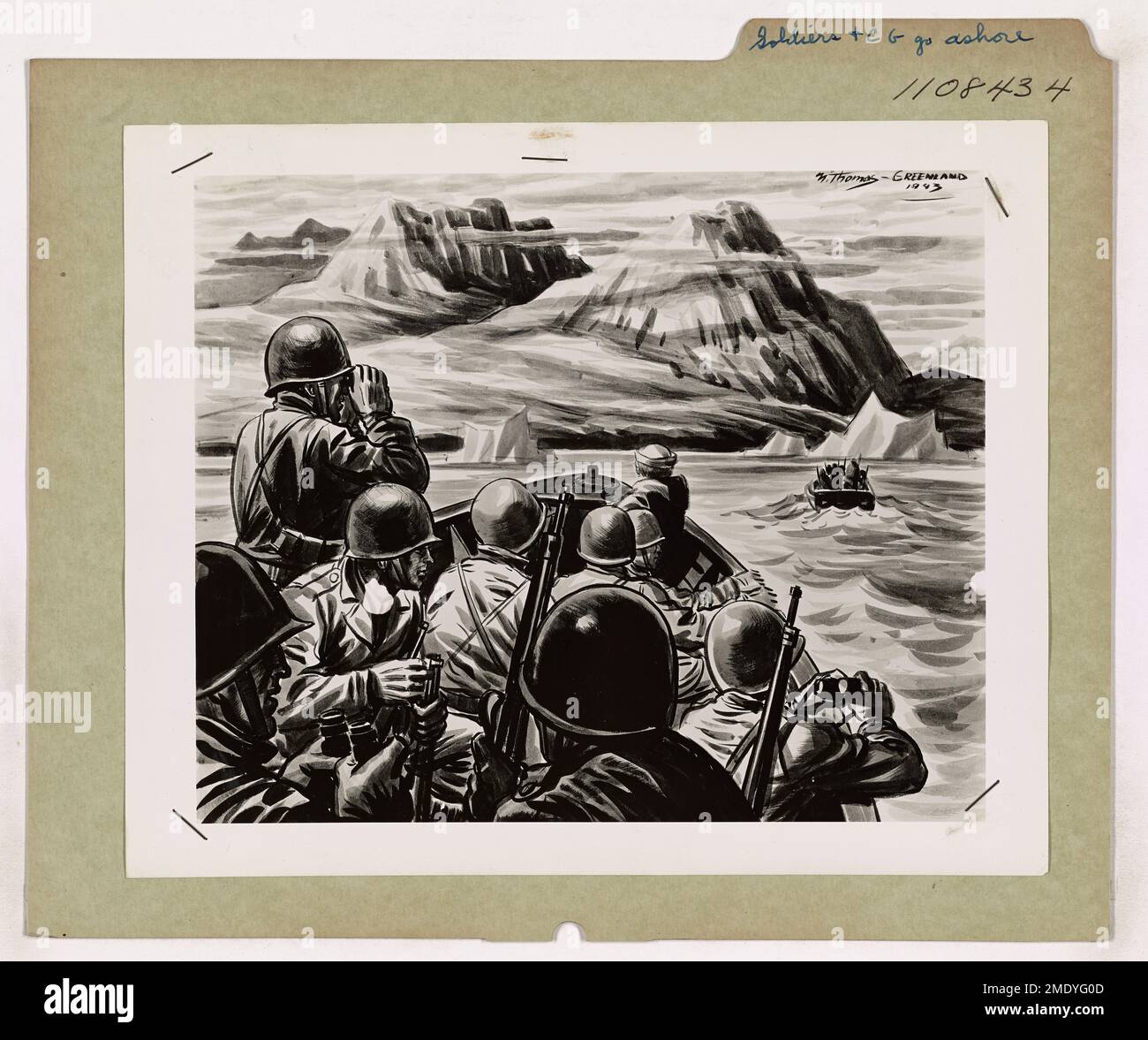 A Coast Guard combat artist, Norman Millet Thomas, illustrates soldiers ...
