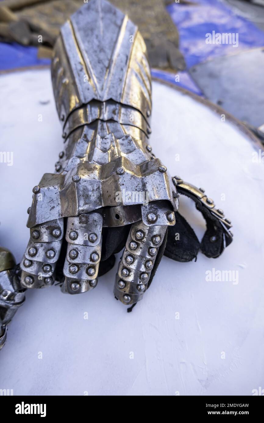 Detail of ancient armor of a medieval warrior, war defense, history ...