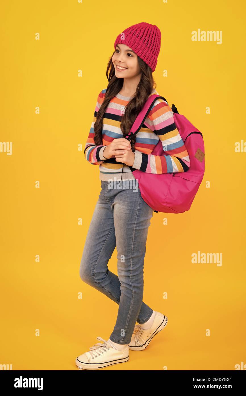 Winter school holiday. Back to school. Teenager schoolgirl with warm ...