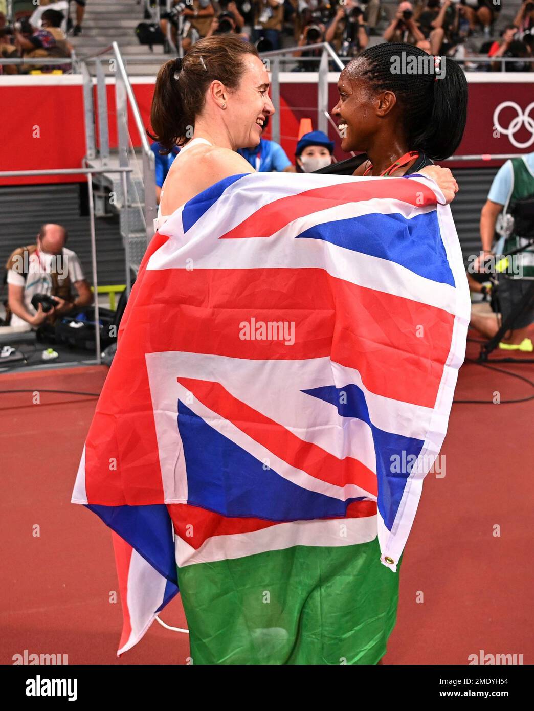 Gold medalist, Faith Kipyegon of Kenya and silver medalist, Laura Muir ...