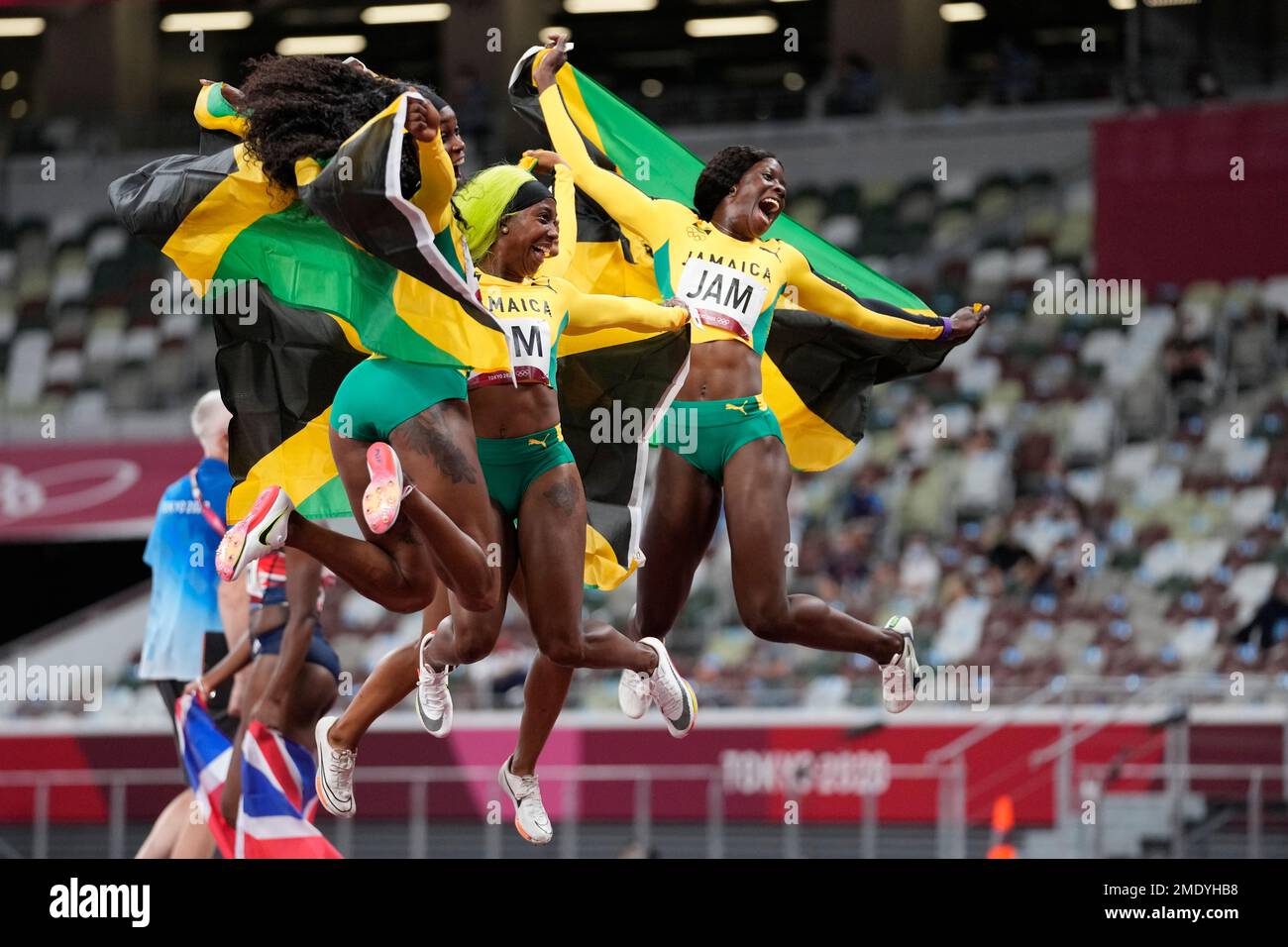 Athletes from team Jamaica celebrate after winning the final of the ...