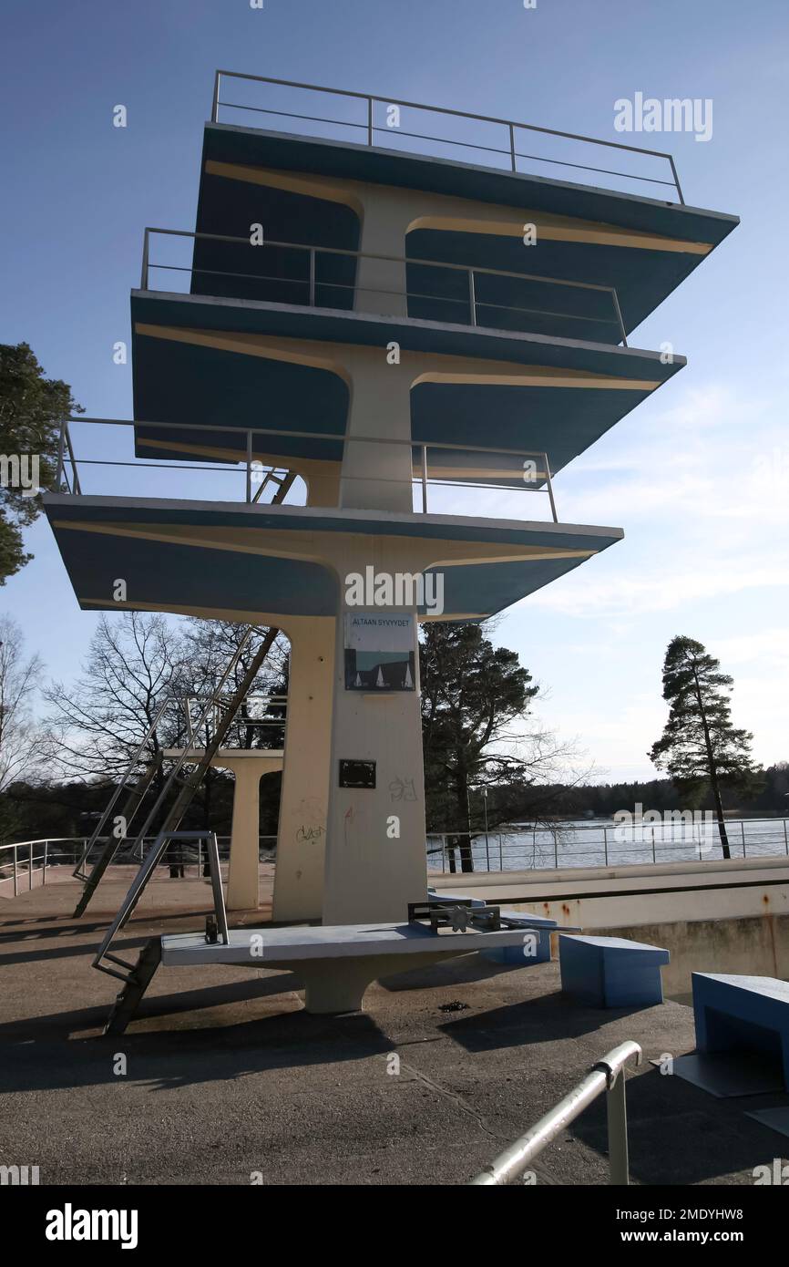 Public swimming pool shot empty in summertime. Old pool represents ...