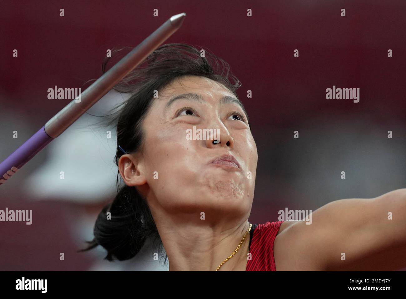 Huihui Lyu, of China, competes in the women's javelin throw final at ...