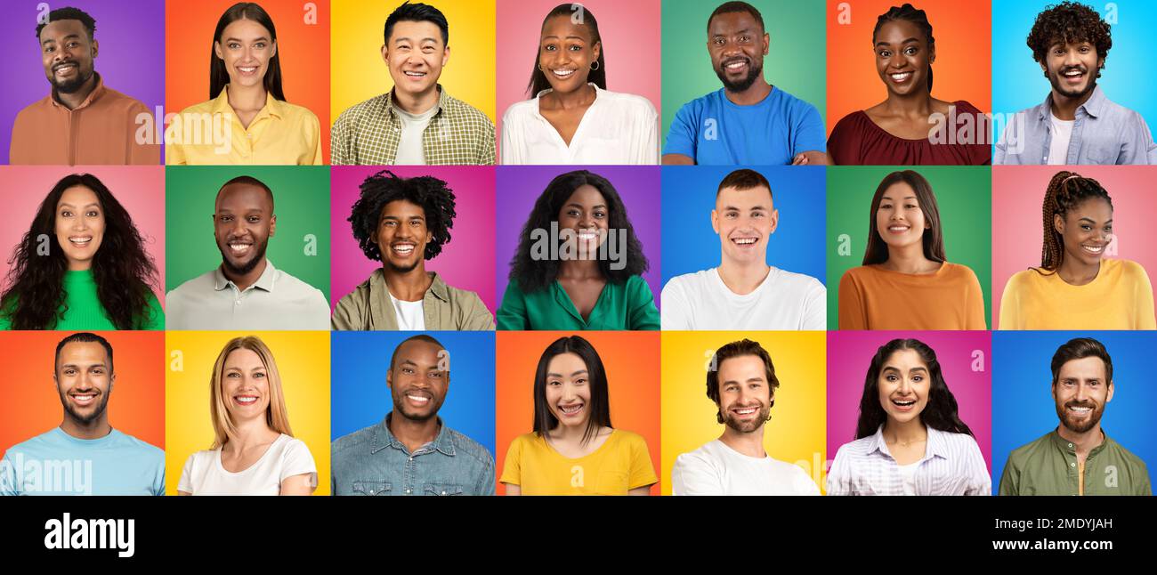 Happy Millennials. Group Of Joyful Young Multiethnic People Over ...