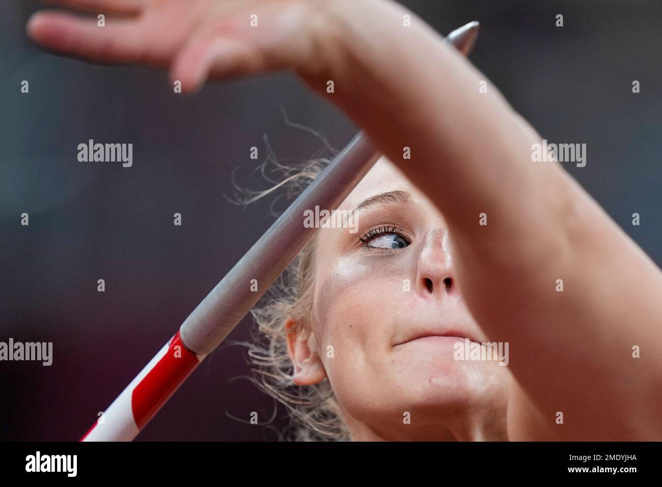 Maggie Malone, of the United States, competes in the women's javelin ...
