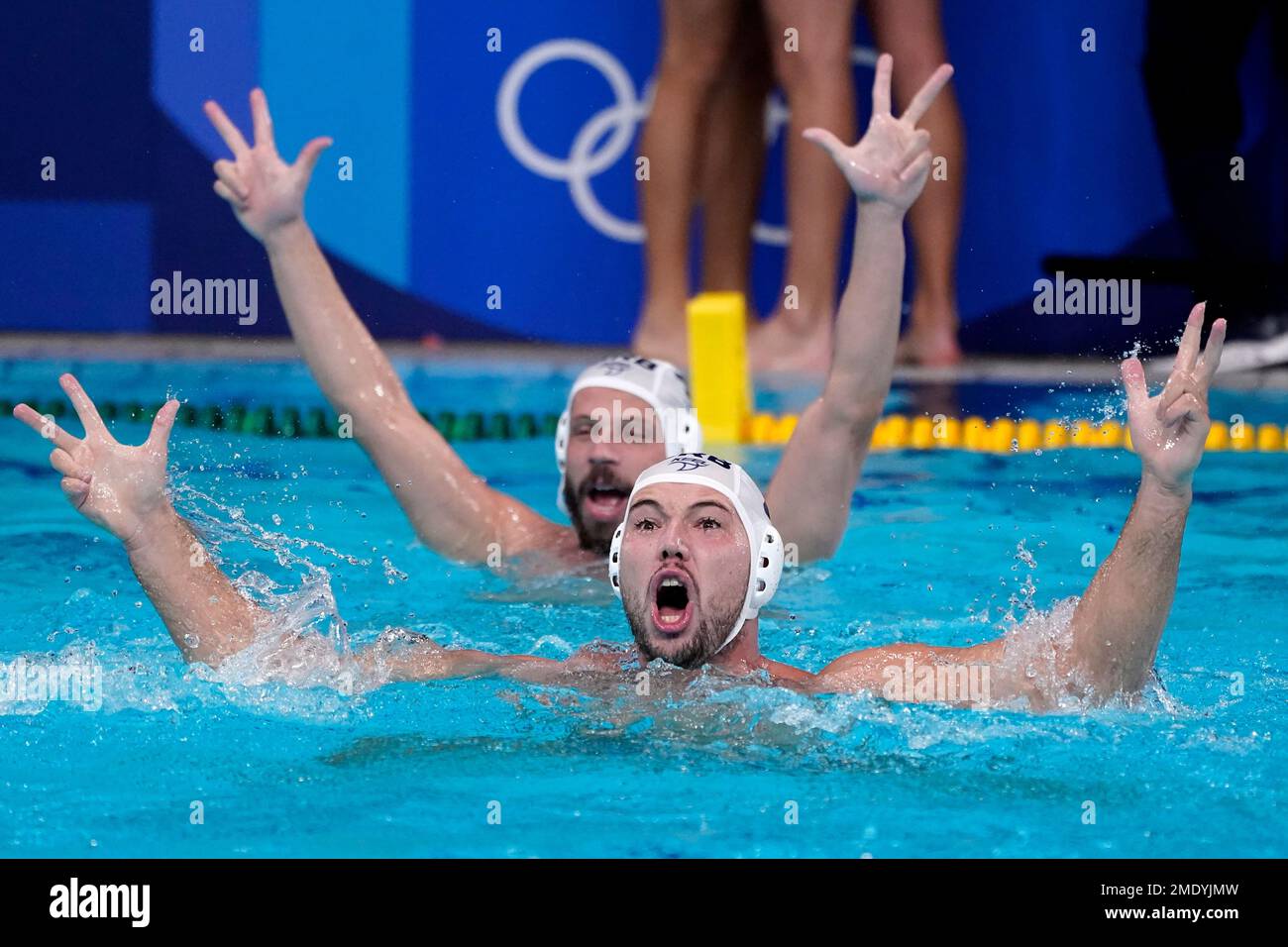 Serbia's Dusan Mandic, front, and Nikola Dedovic celebrate as time ...