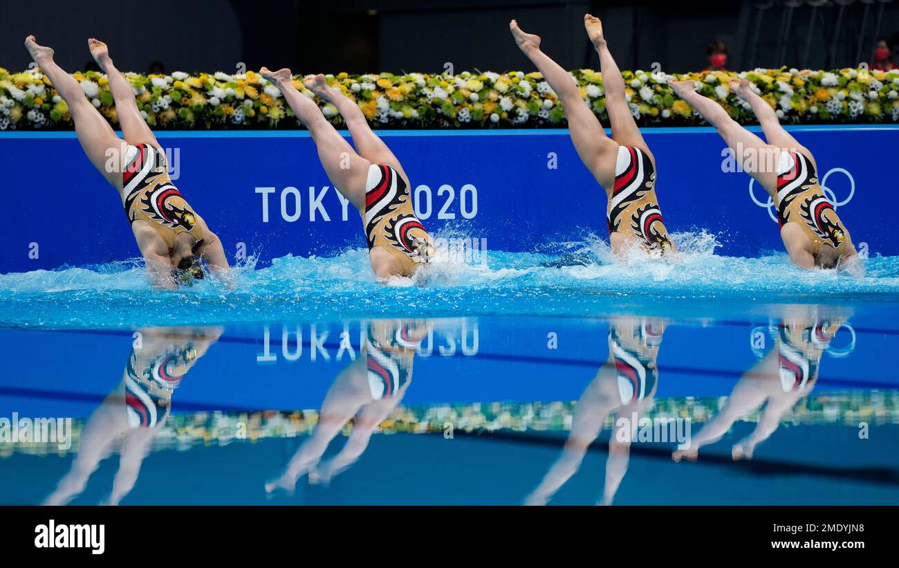 The Japan artistic swimming team competes during the team technical ...