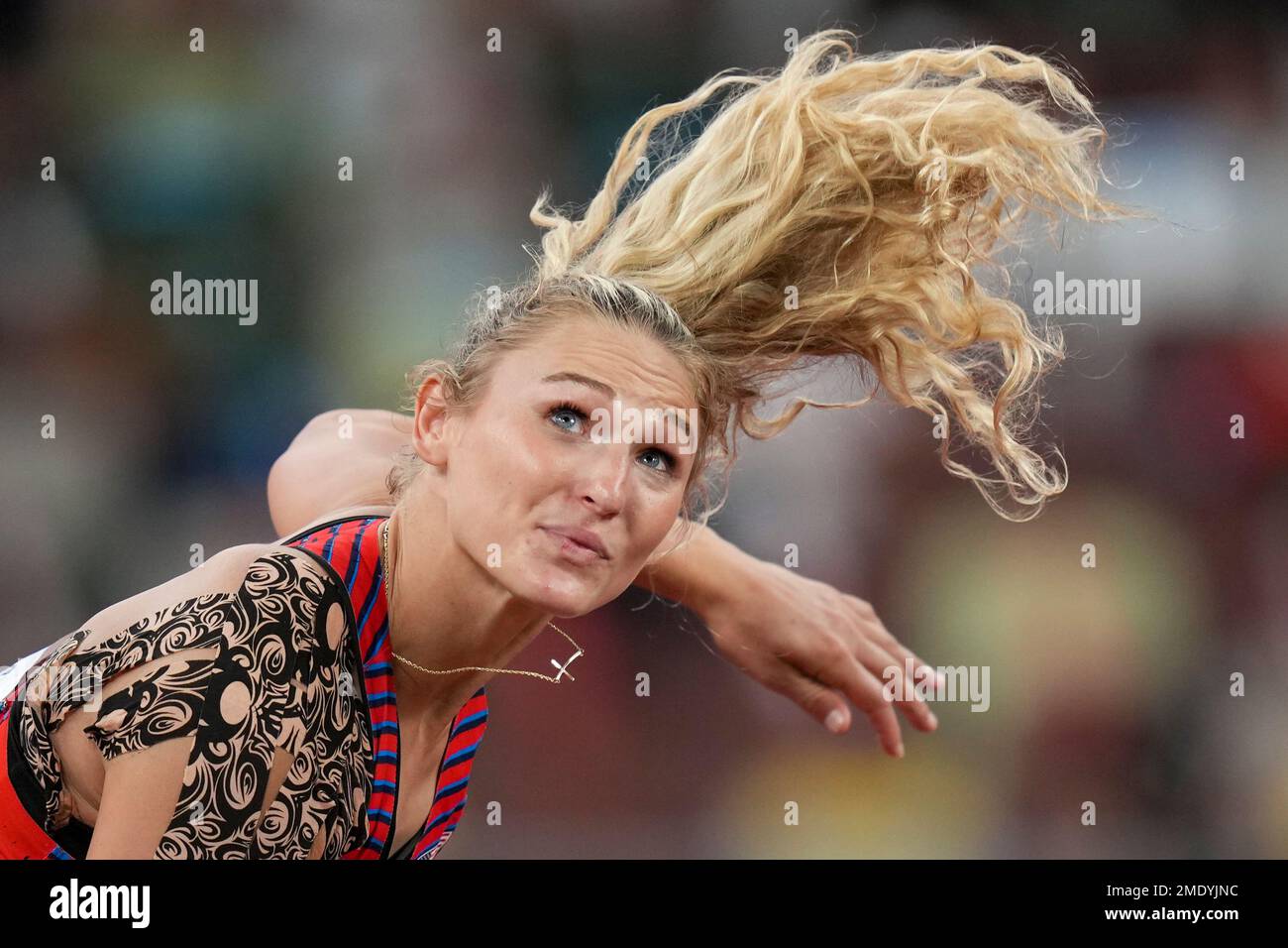 Maggie Malone, of the United States, competes in the women's javelin ...