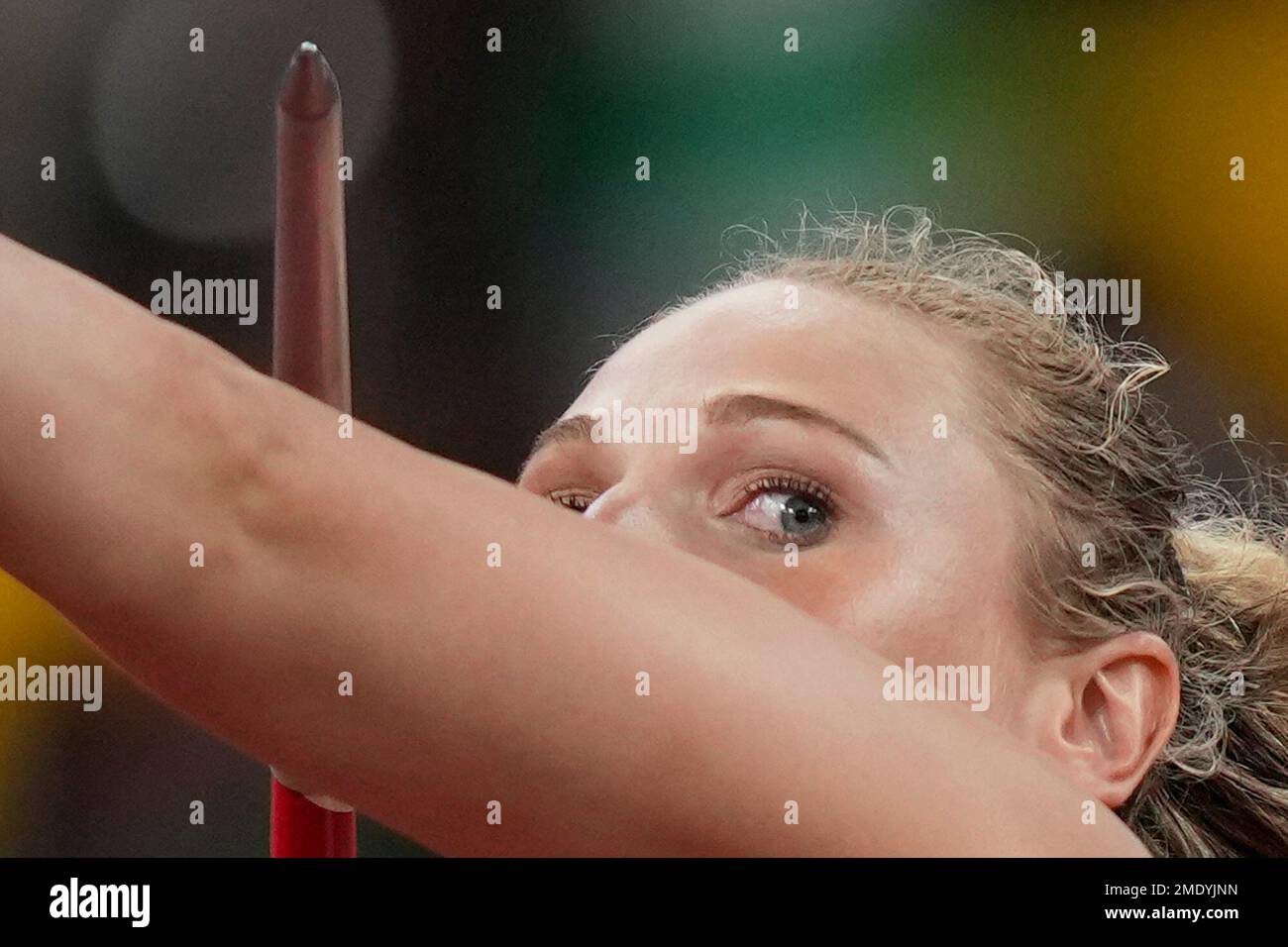 Maggie Malone, of the United States, competes in the women's javelin ...